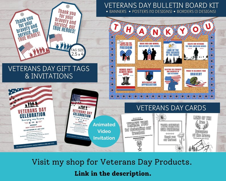 Veterans Day Bulletin Board Kit, Patriotic Posters, Thank You Veterans ...