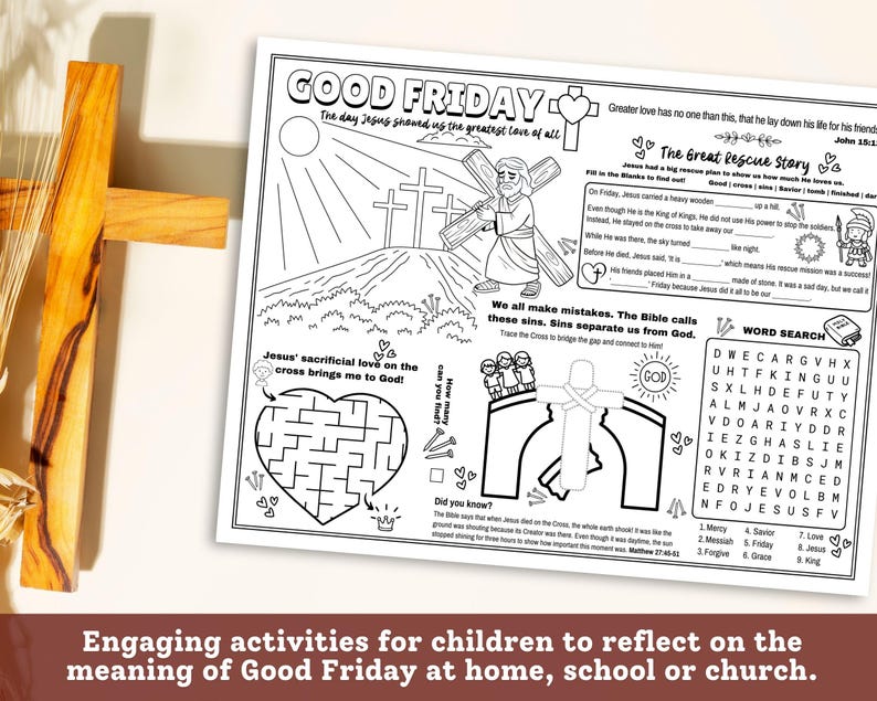 Good Friday Activity Placemat, Holy Week for Kids Coloring Placemat ...