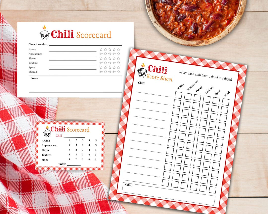 Chili Score Card, Chili Cookoff Score Sheet, Chili Cook off Party Taste ...