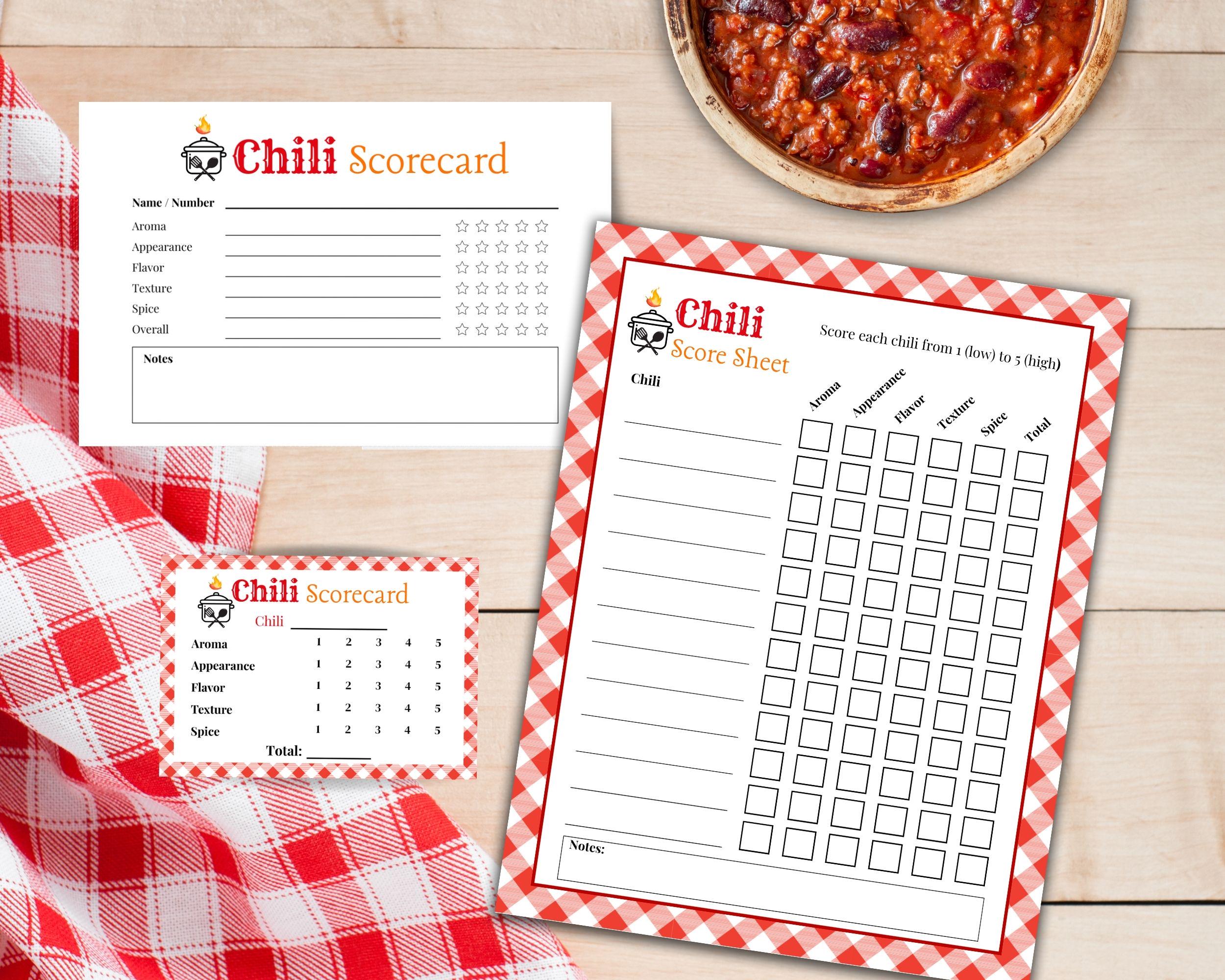 Chili Score Card, Chili Cookoff Score Sheet, Chili Cook off Party Taste ...