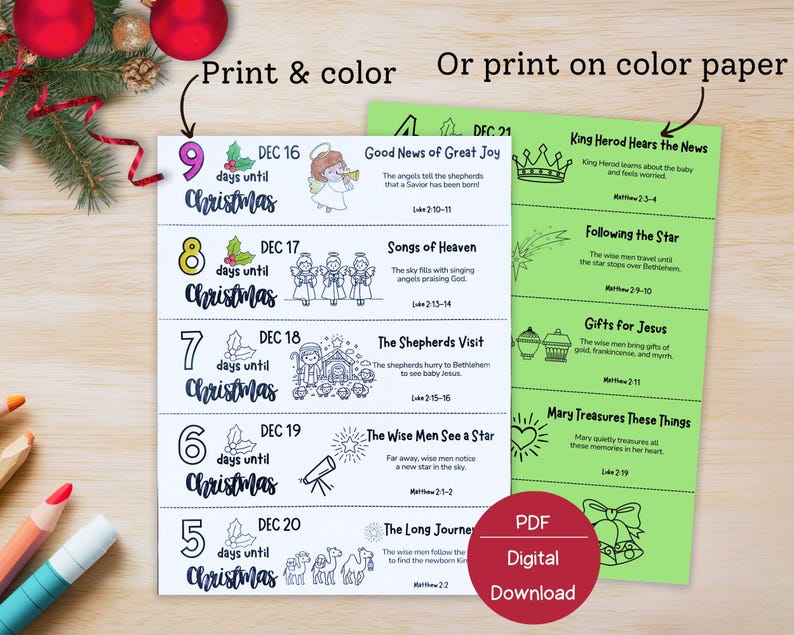 Nativity Story Christmas Countdown Chain, Bible Verse Advent Calendar ...