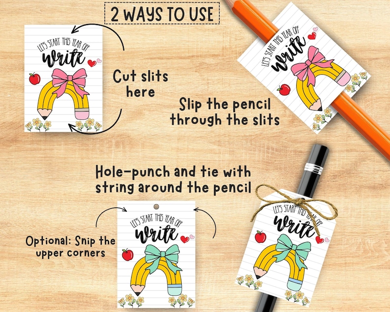 Back to School Pencil Holder Gift Tag, Happy First Day of School Pencil ...