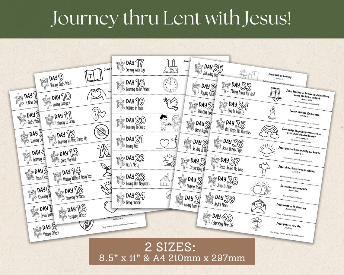 40 Days of Lent Countdown Chain, Lent Calendar for Kids, Lent Sunday ...