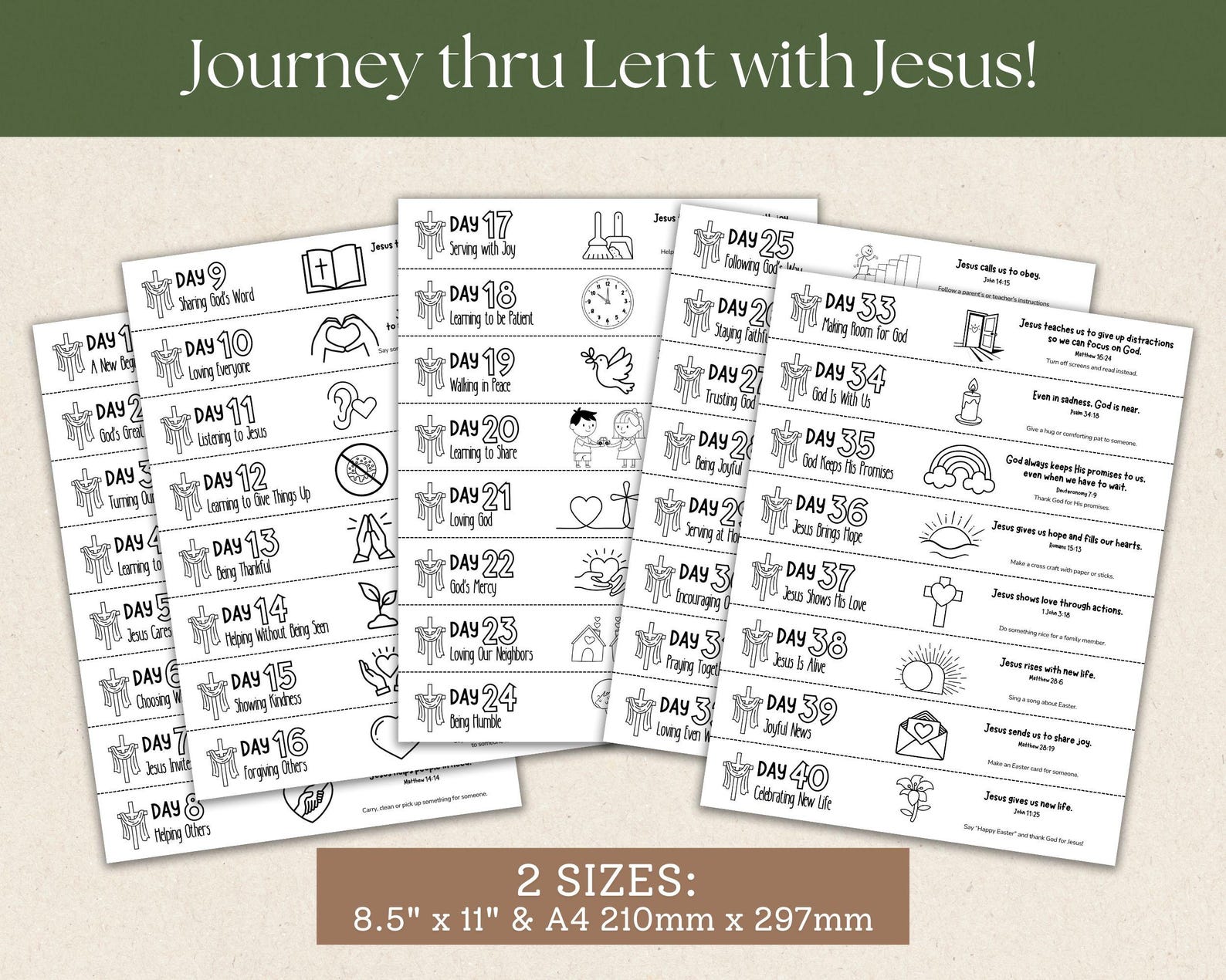 40 Days of Lent Countdown Chain, Lent Calendar for Kids, Lent Sunday ...