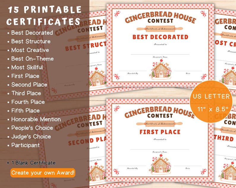 Gingerbread House Decorating Contest Kit, Christmas Award Certificates ...