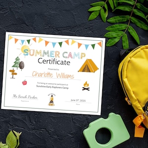 Summer Camp Editable Certificate Template, at Home Summer Camp Awards ...
