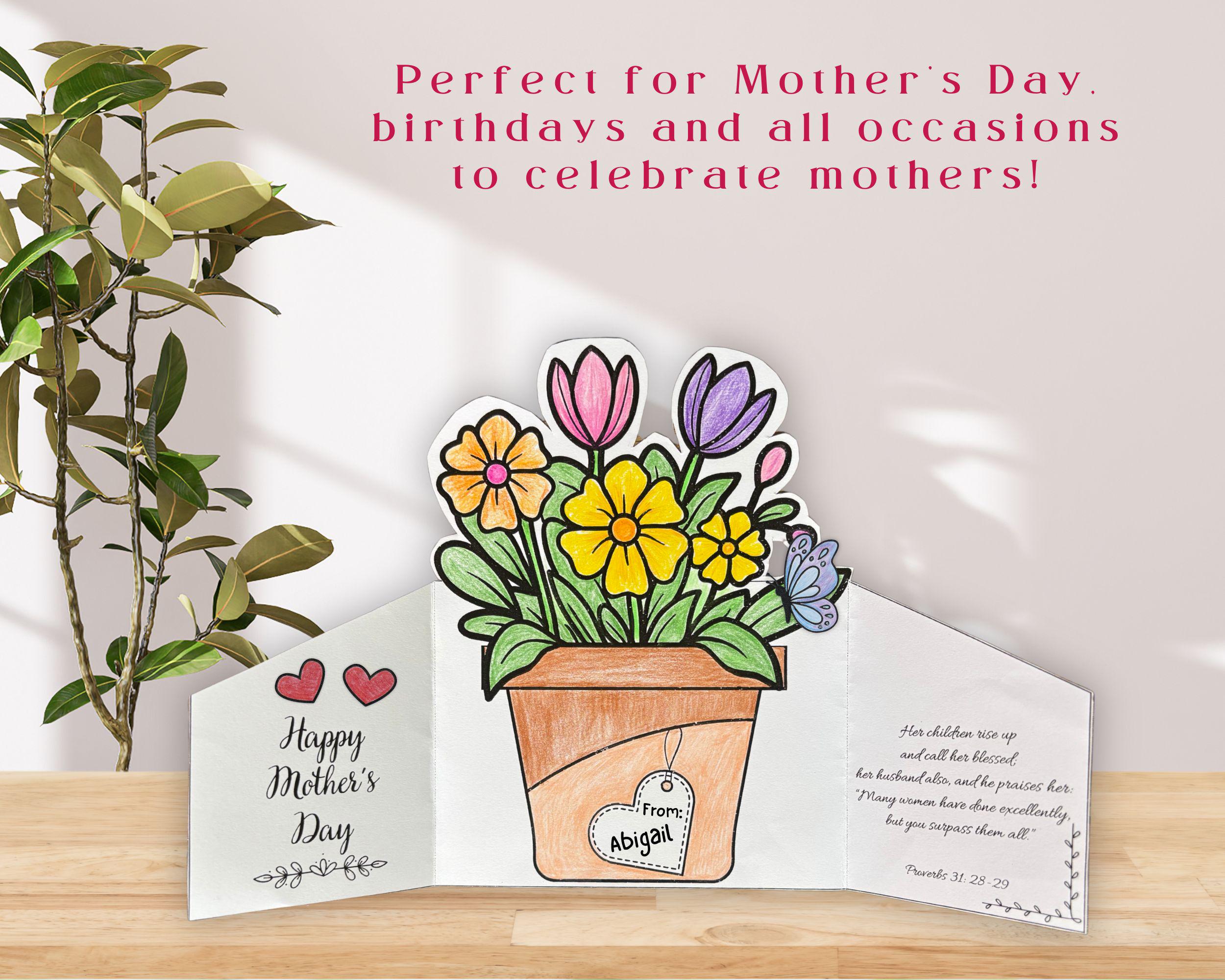 Mothers Day Flower Coloring Card, Proverbs 31 Mothers Day Card, Bible ...