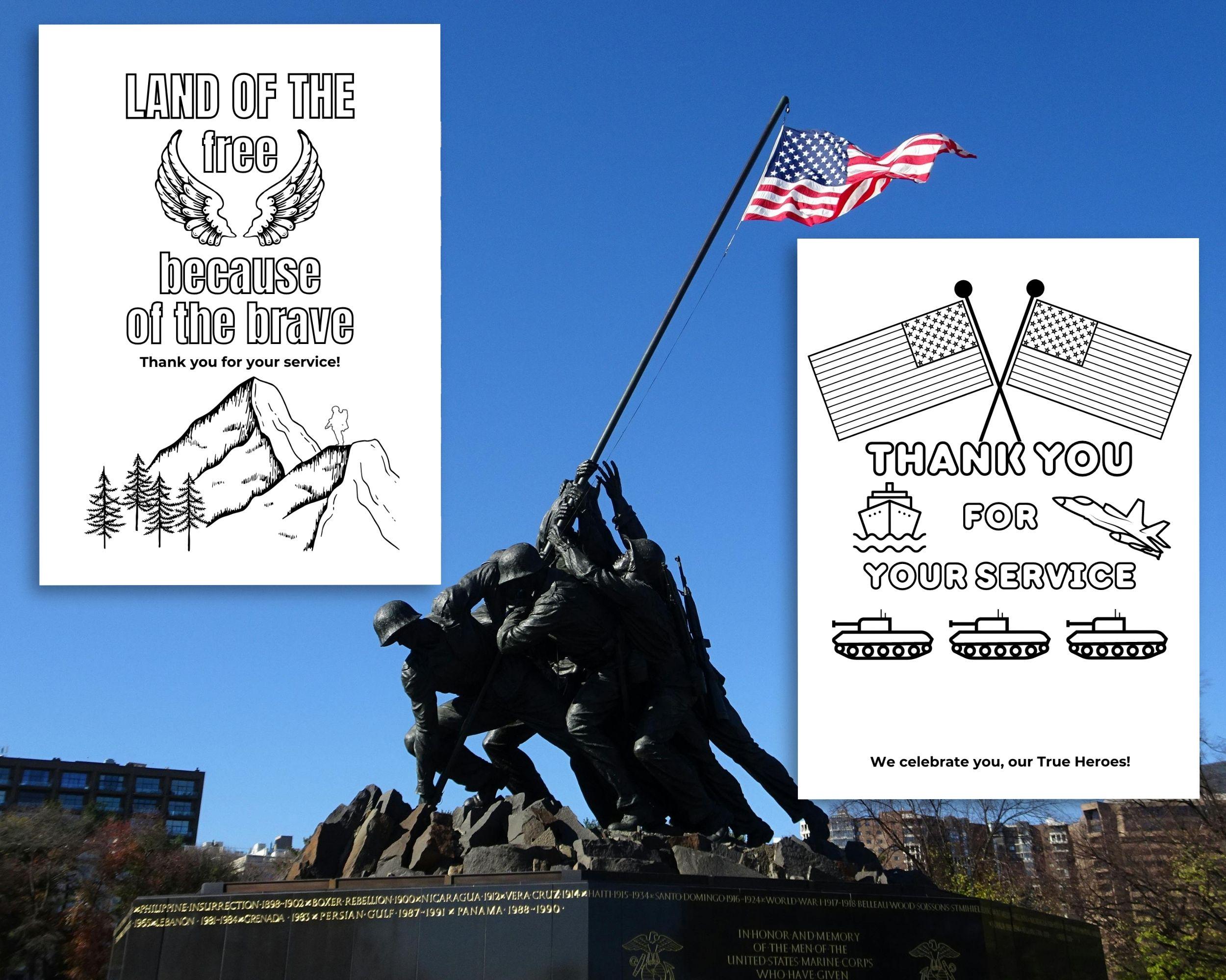 Happy Veterans Day Coloring Card, Thank You Veterans Day Craft ...