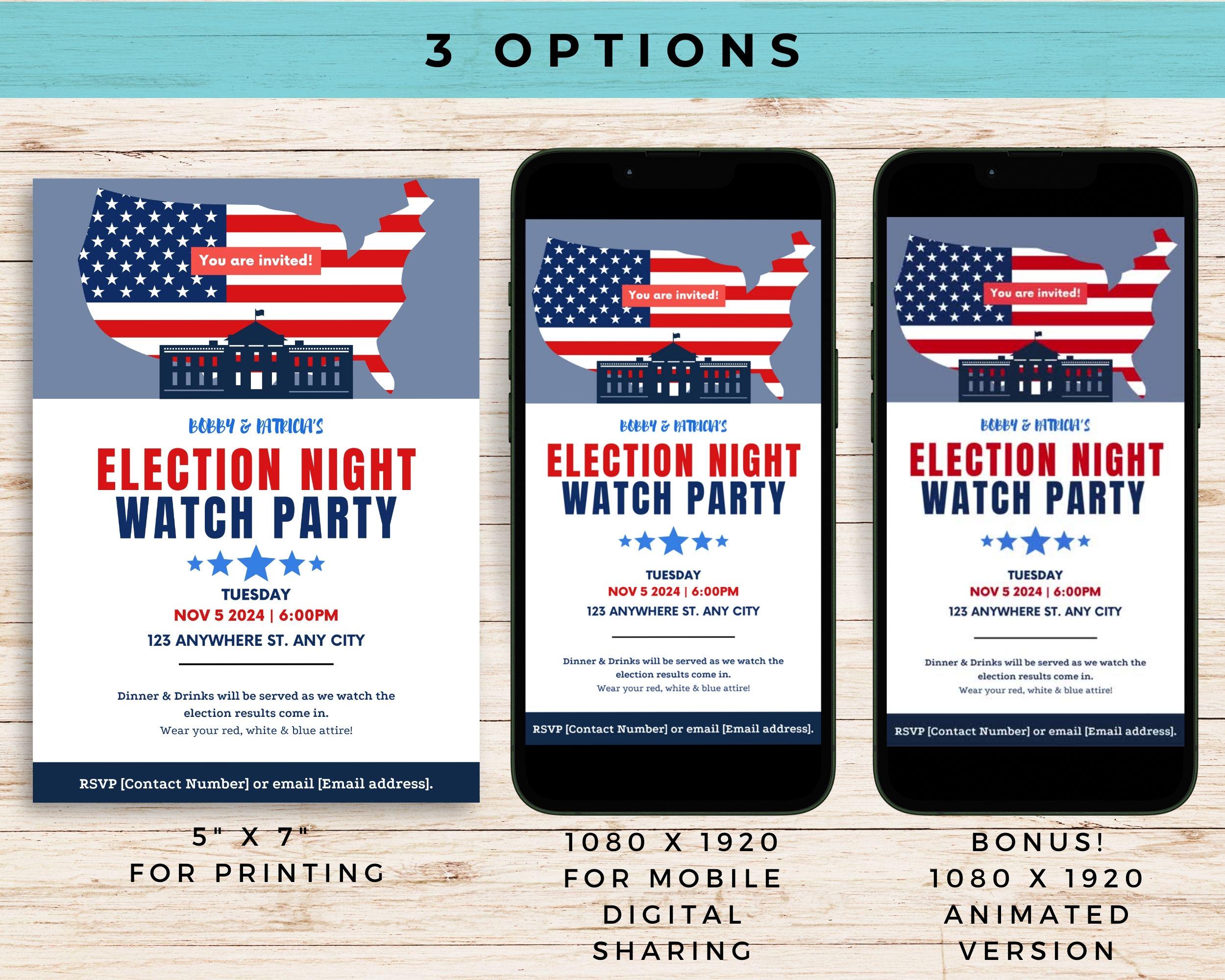 Editable Election Watch Party Invitation, USA Election Night Invitation ...