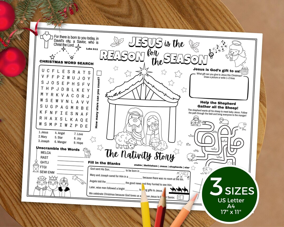Jesus is the Reason Nativity Activity Placemat, Birth of Jesus ...