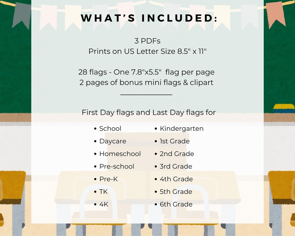 First Day of School Pennant Flag, Last Day of School Classroom Flag ...