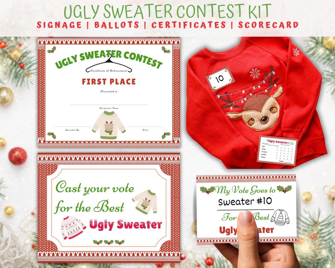 Ugly Christmas Sweater Contest Printable Awards, Christmas Award ...