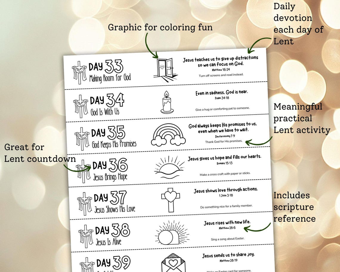 40 Days of Lent Countdown Chain, Lent Calendar for Kids, Lent Sunday ...
