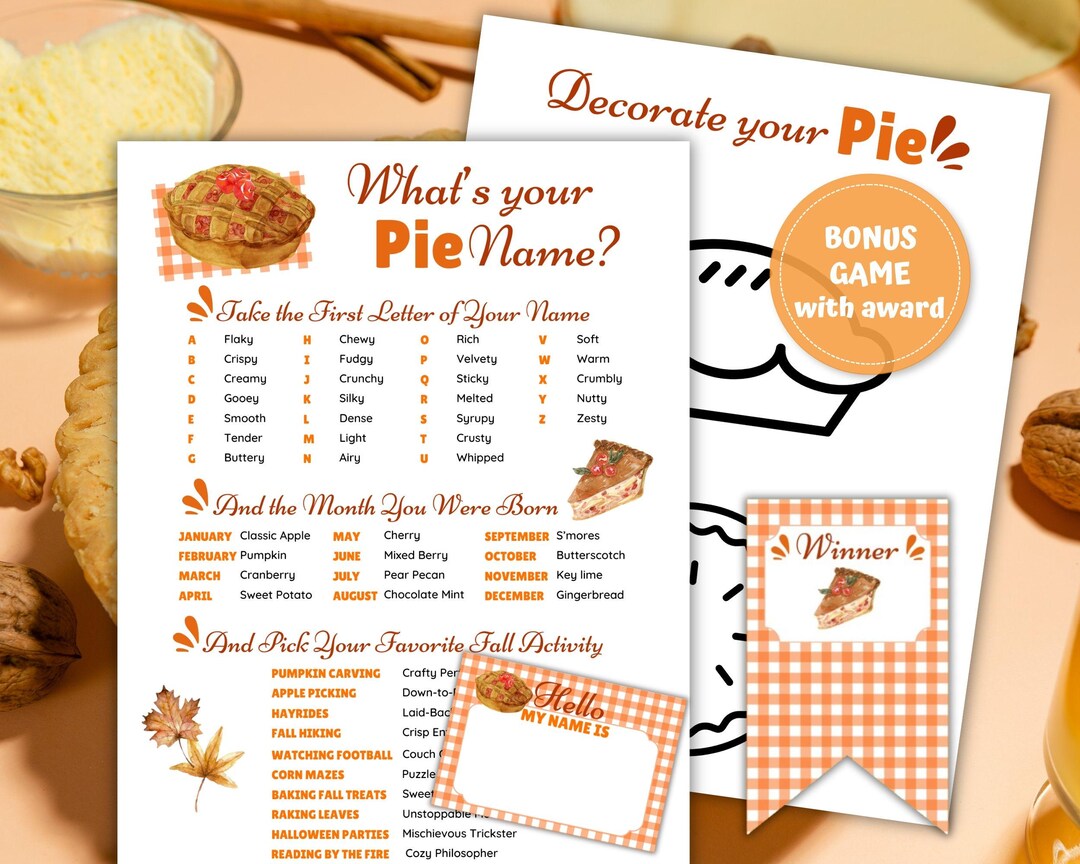 What's Your Pie Name Game, Thanksgiving Games for Adults, Name ...