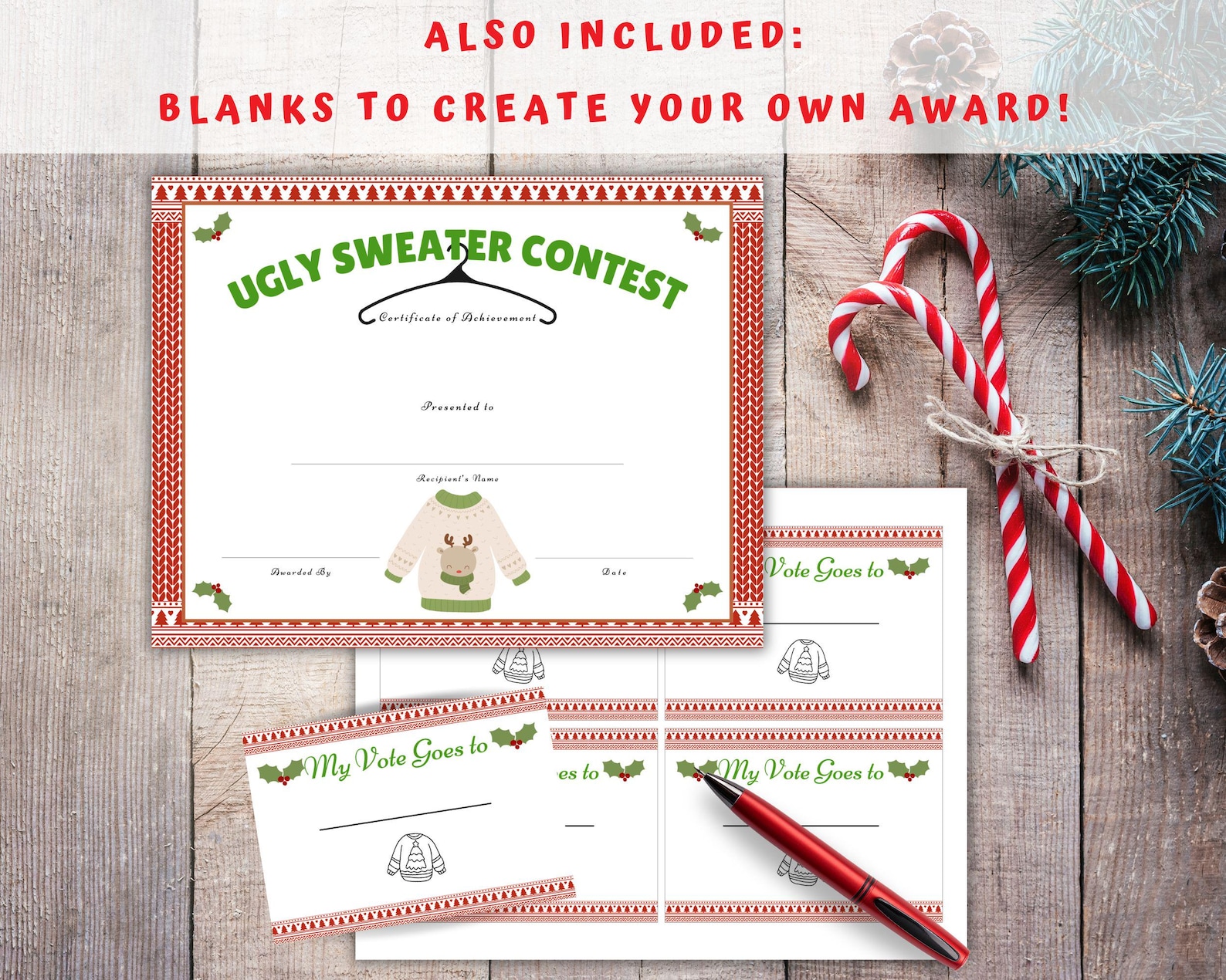 Ugly Christmas Sweater Contest Printable Awards, Christmas Award ...