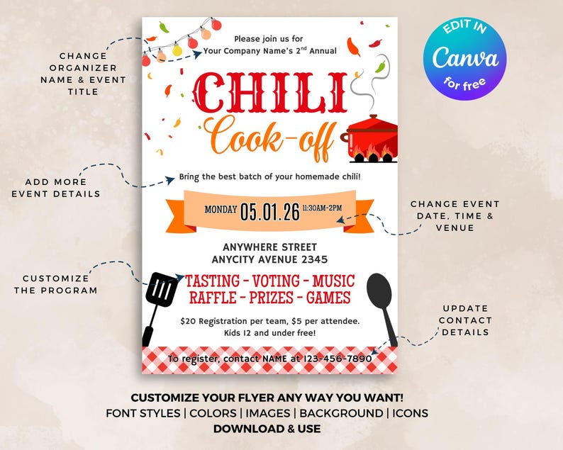 Chili Cook off Flyer Template, Office Chili Cookoff Editable Invitation ...
