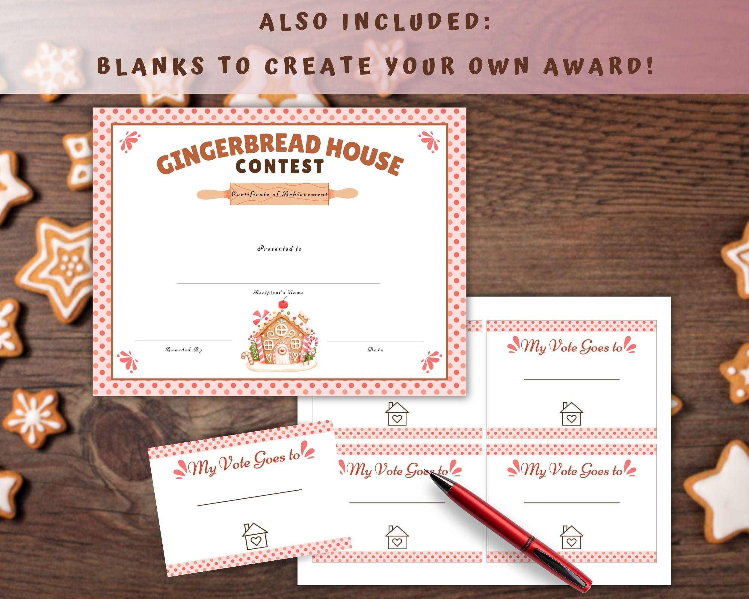 Gingerbread House Decorating Contest Kit, Christmas Award Certificates ...