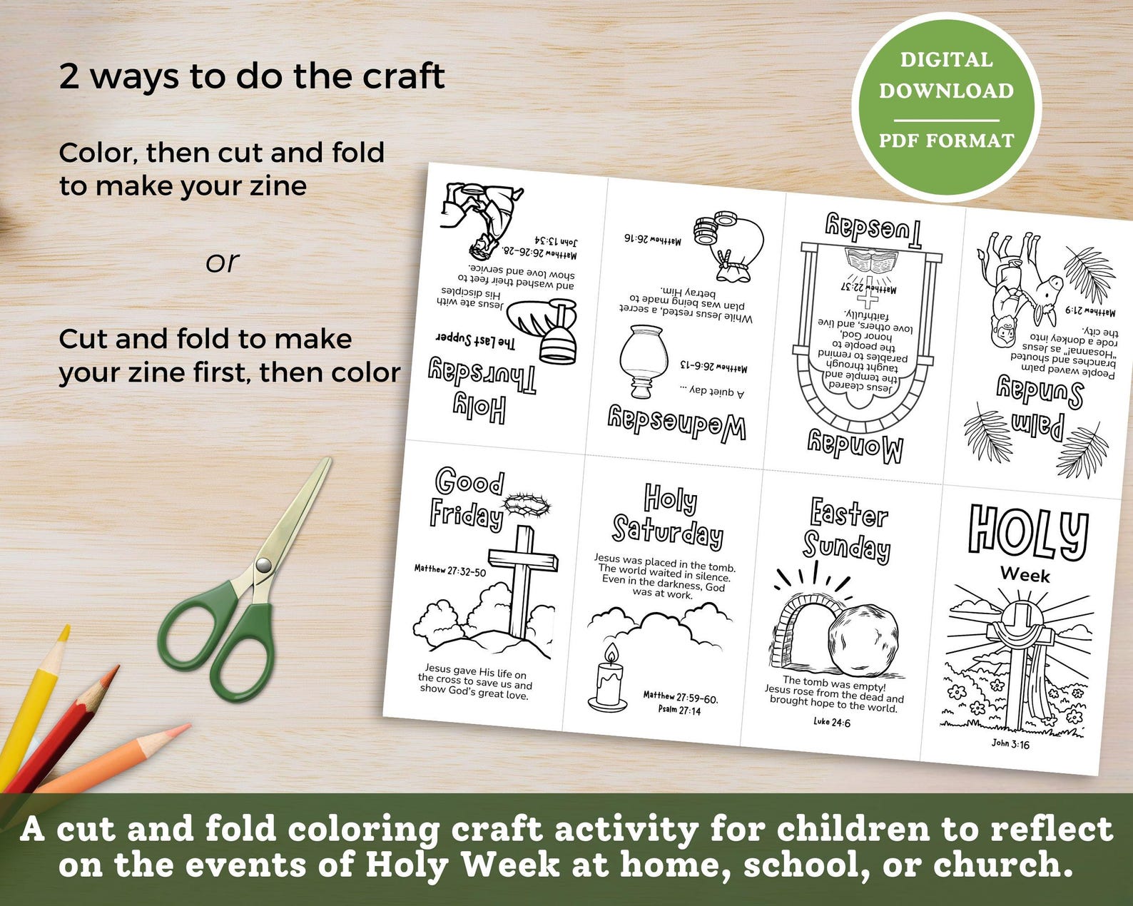 Holy Week Mini Book Printable, Holy Week Kids Coloring Zine Craft ...