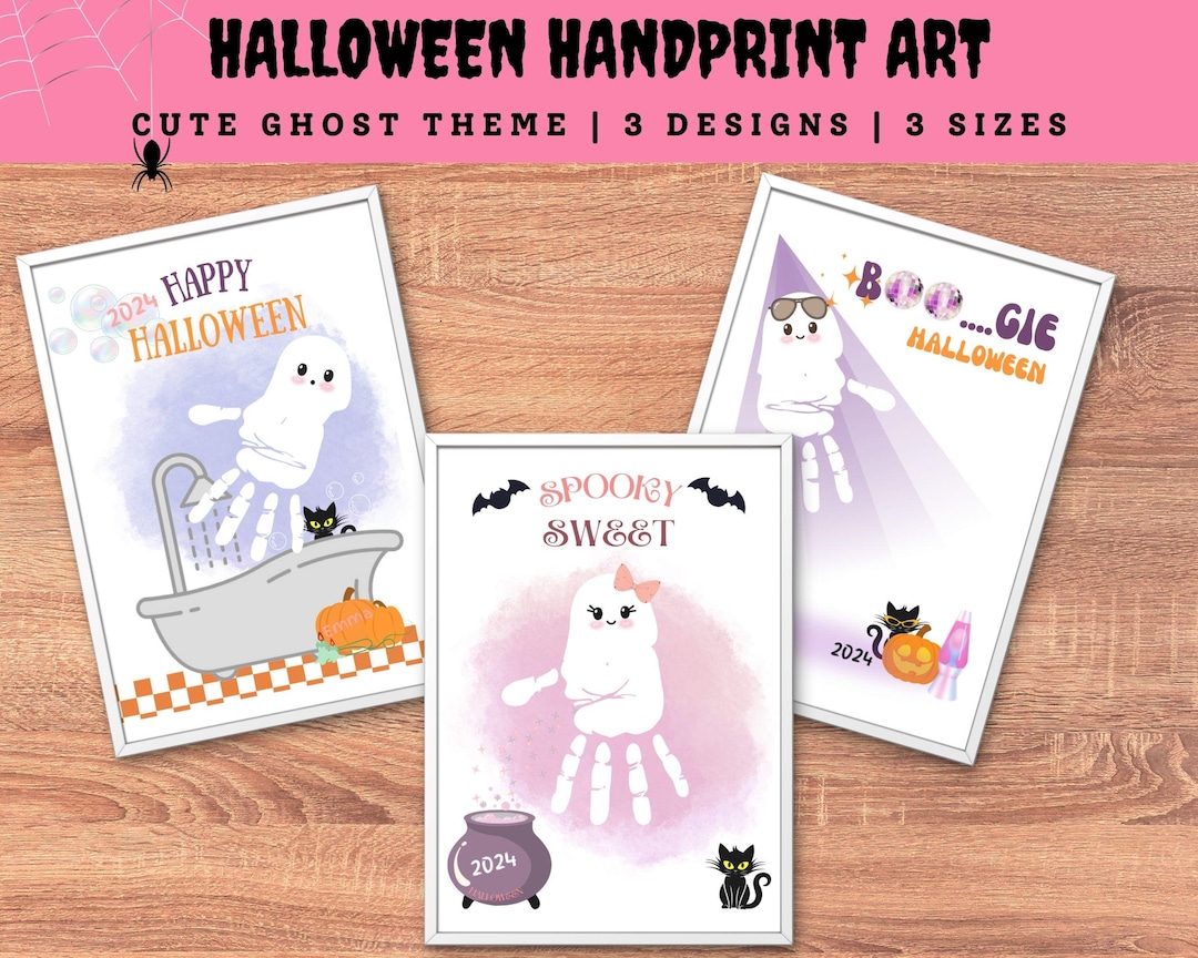 Halloween Cute Ghost Handprint Art, Girly Halloween Handprint Craft ...