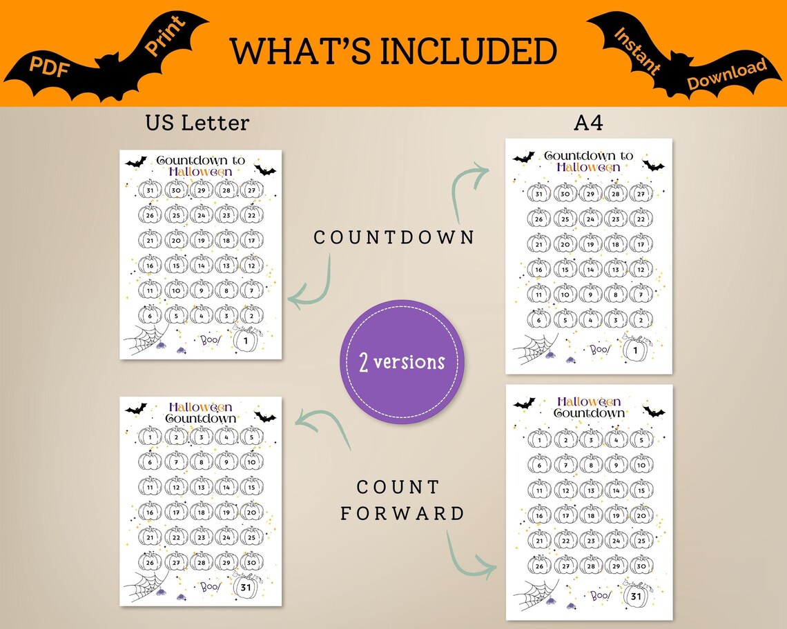 Halloween Countdown Calendar Coloring Activity, Classroom Decor, Days ...