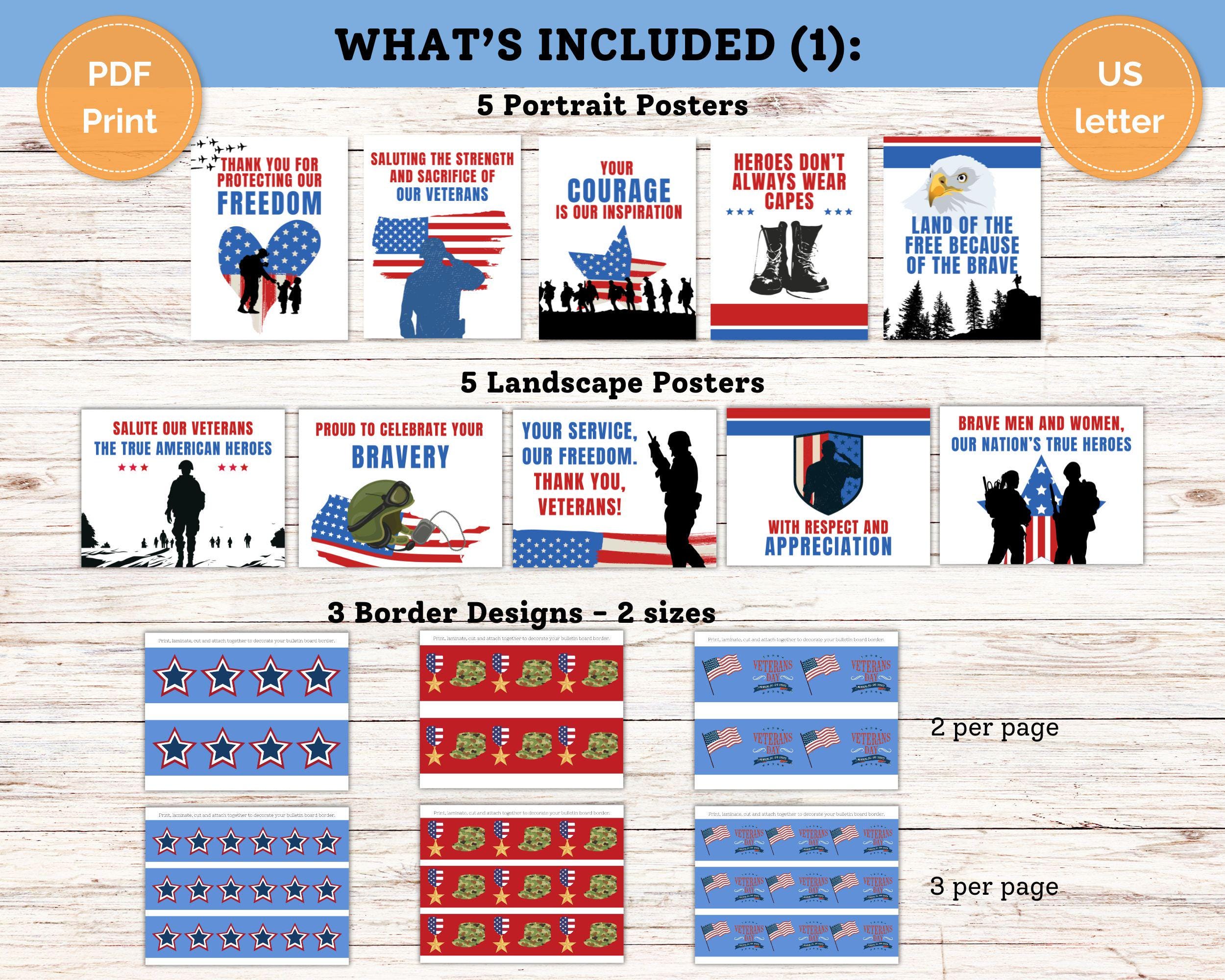 Veterans Day Bulletin Board Kit, Patriotic Posters, Thank You Veterans ...