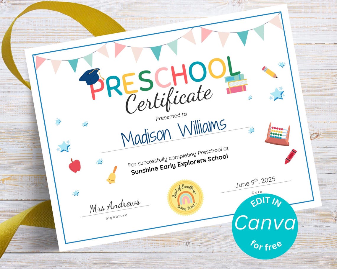 Editable Preschool Graduation Certificate, Prek Diploma Template, End ...