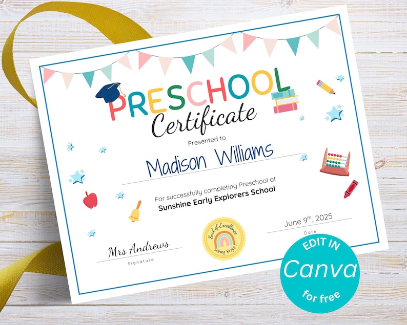 Editable Preschool Graduation Certificate, Prek Diploma Template, End ...