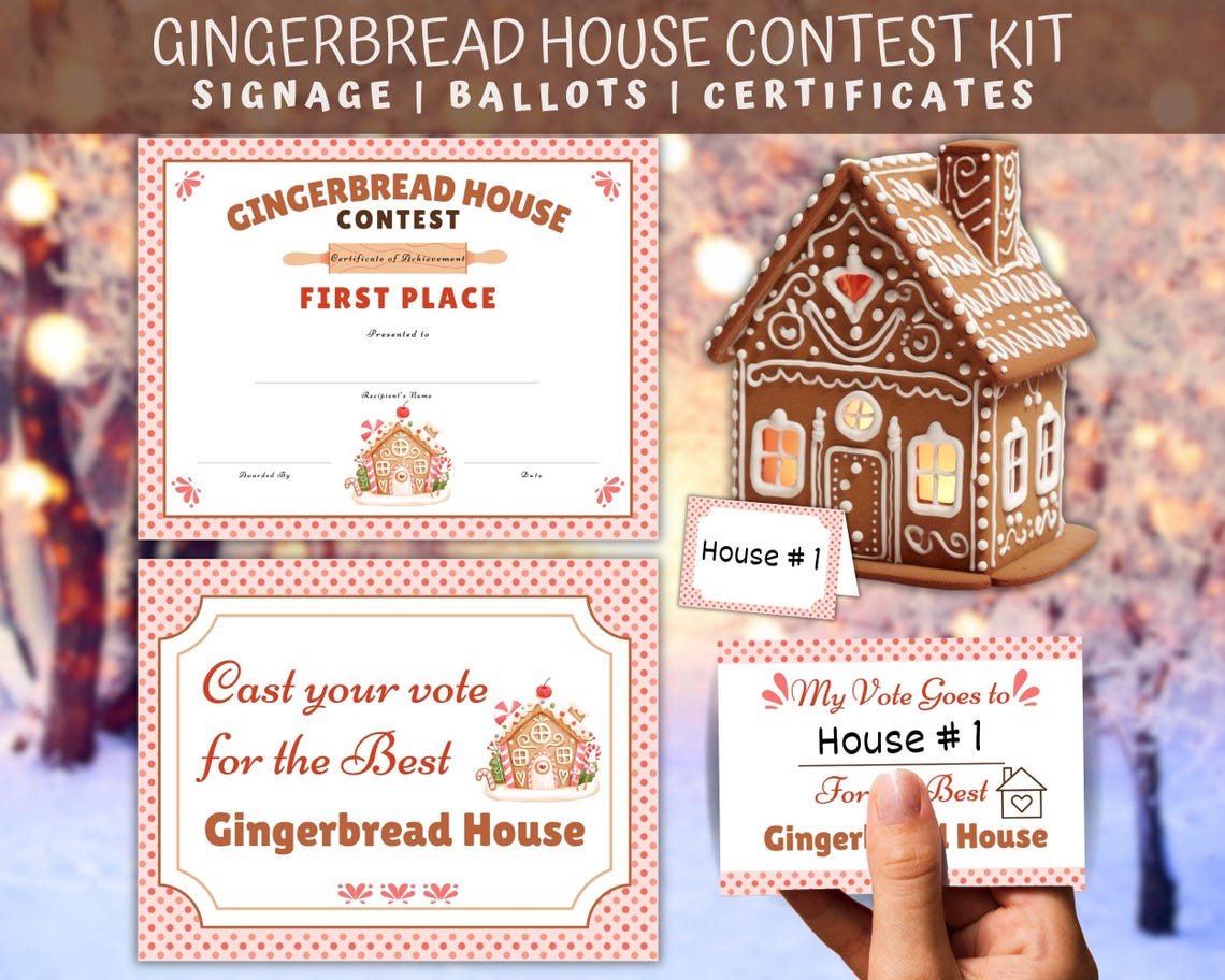 Gingerbread House Decorating Contest Kit, Christmas Award Certificates ...