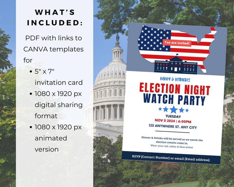 Editable Election Watch Party Invitation, USA Election Night Invitation ...