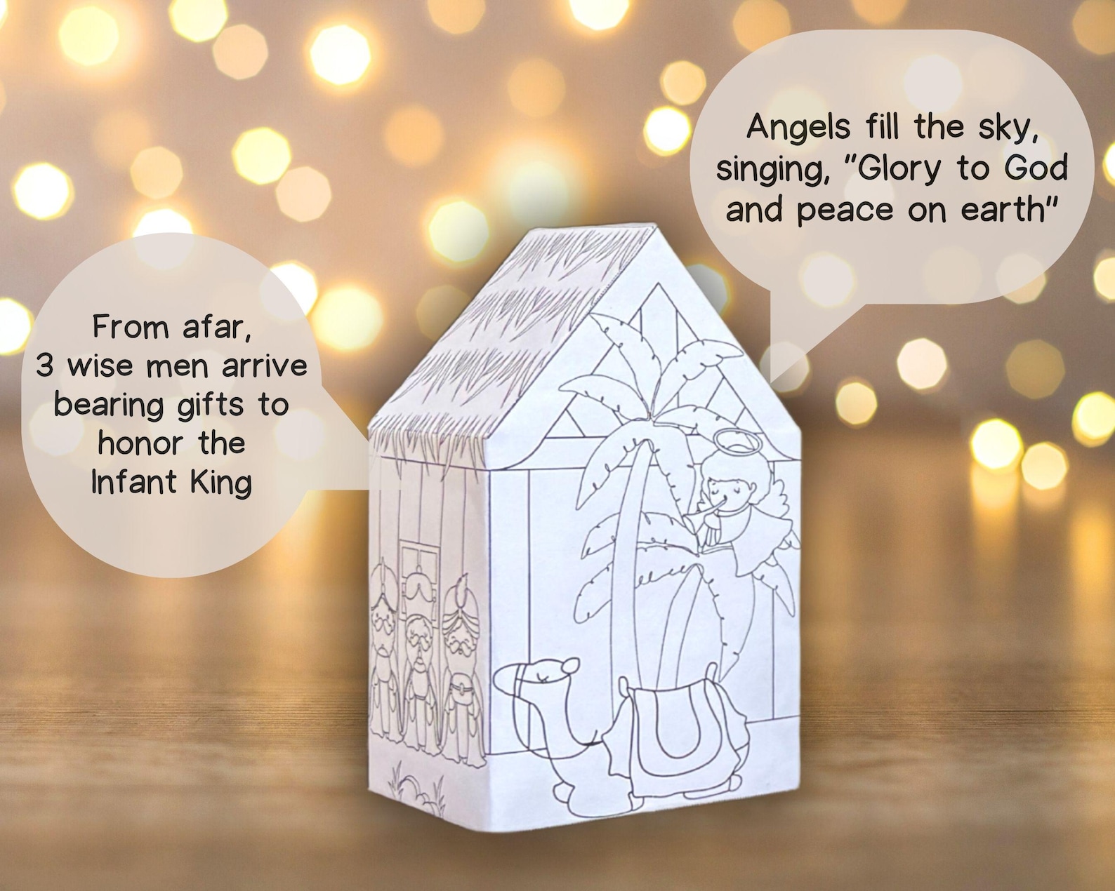 3D Nativity Scene Paper House Template, Christmas Coloring Craft for ...
