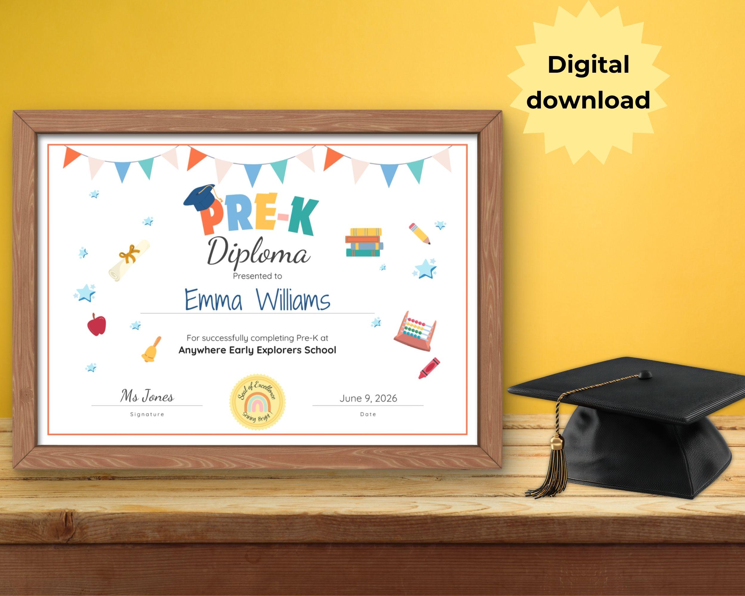 Pre K Graduation Certificate Template, Editable Pre K Diploma Template ...