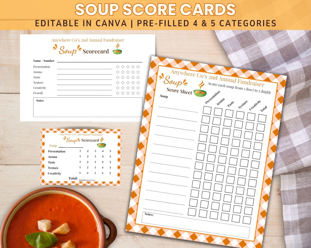 Editable Soup Scorecards, Soup Cook off Party Taste Testing, Judges ...