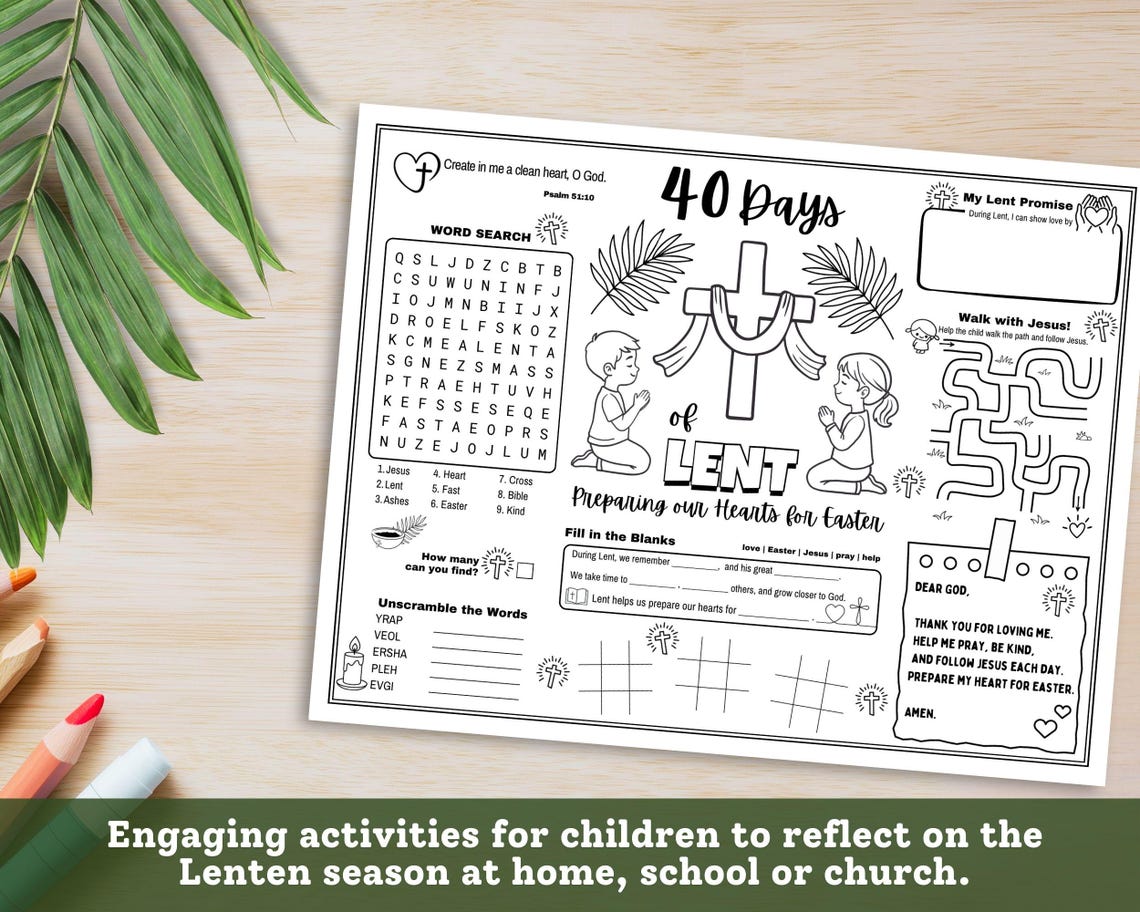 40 Days of Lent Activity Placemat, Lent Sunday School Resources, Kids ...