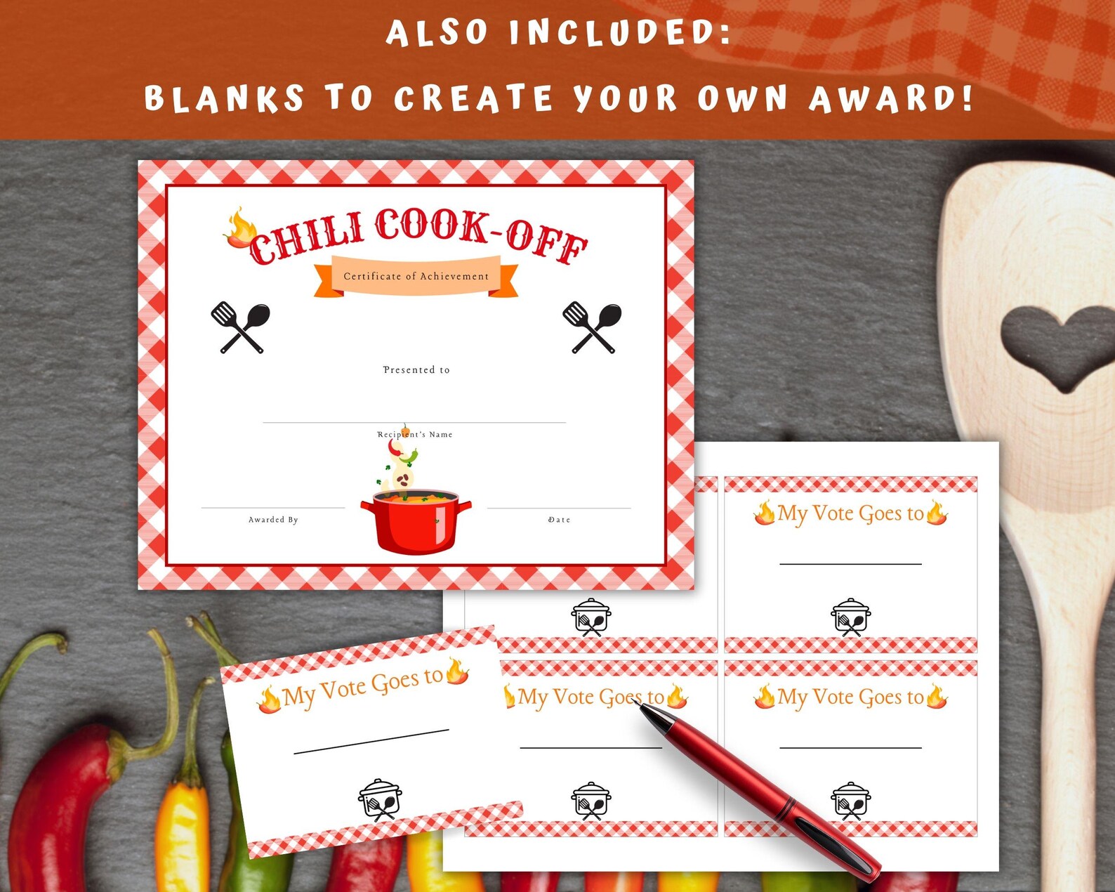 Chili Cook off Printable Award Certificates, Chili Cook off Score Card ...