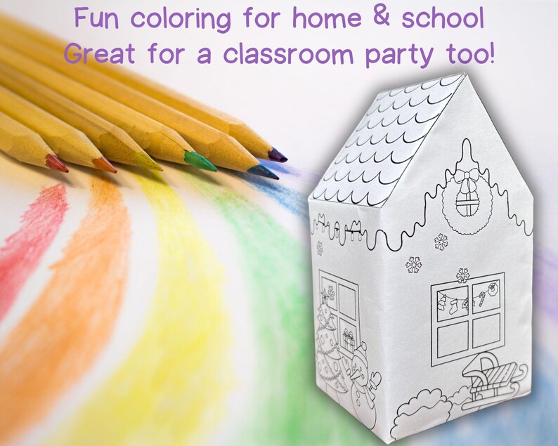 Christmas Paper House Template, Christmas Coloring Craft for Kids ...