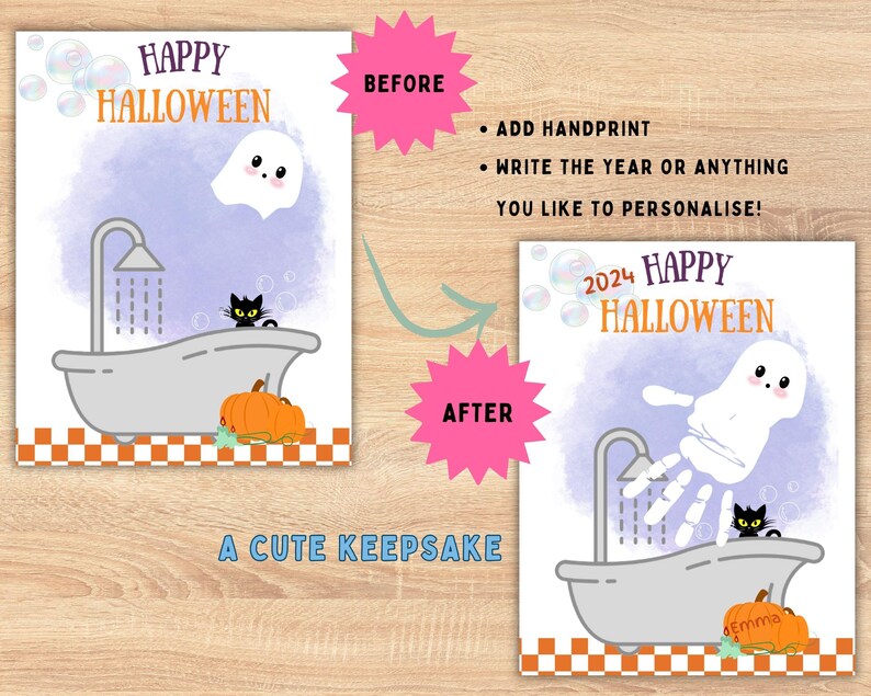 Halloween Handprint Craft, Cute Ghost Bathroom Fall Handprint Art ...