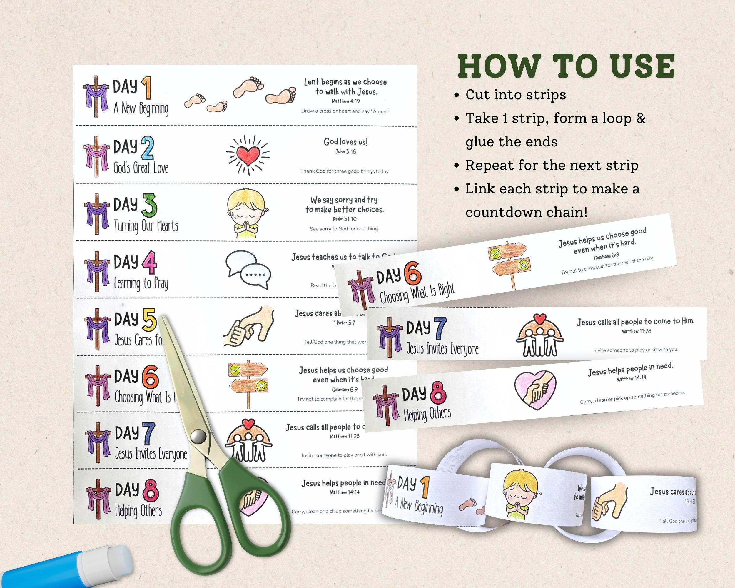 40 Days of Lent Countdown Chain, Lent Calendar for Kids, Lent Sunday ...