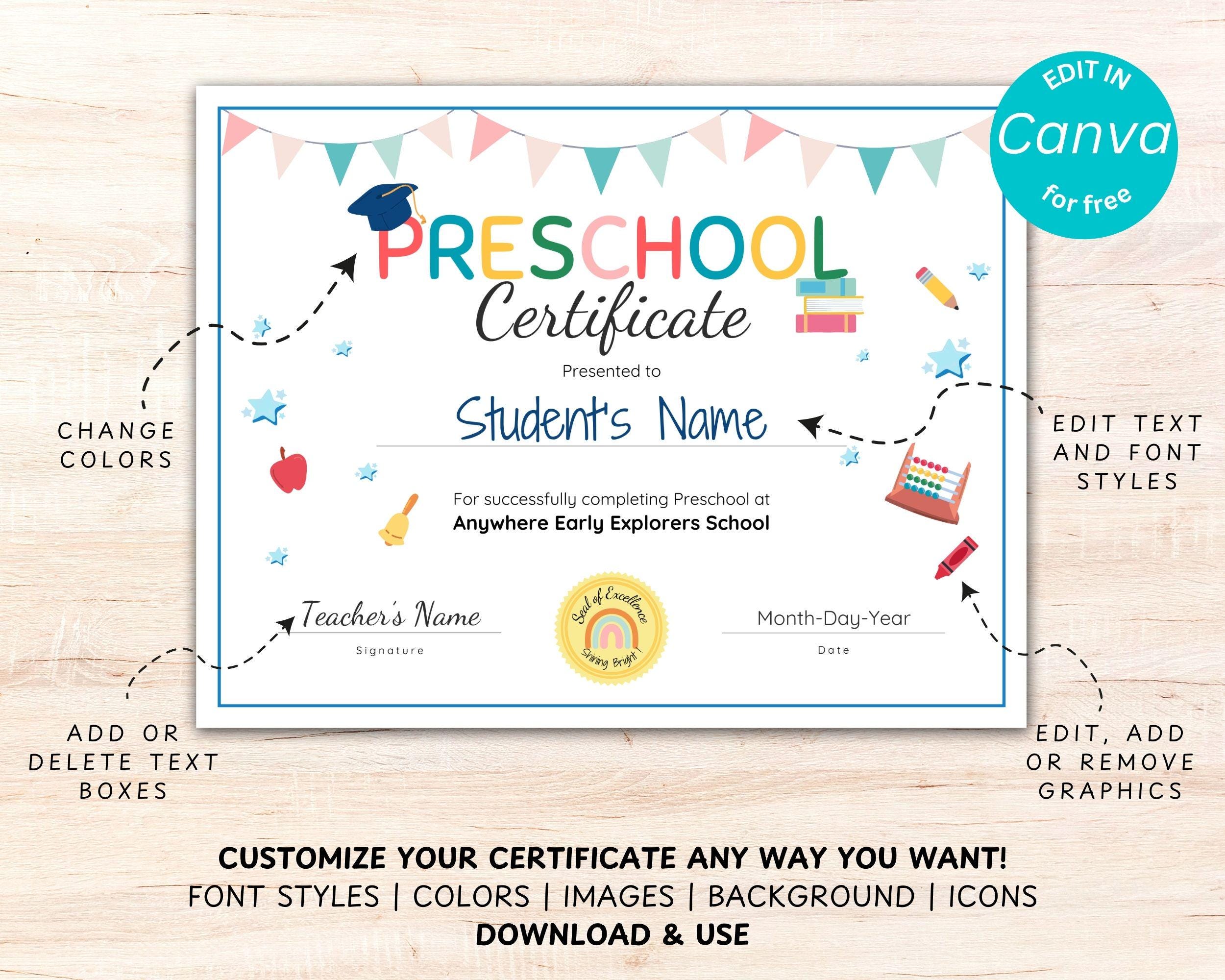 Editable Preschool Graduation Certificate, Prek Diploma Template, End ...
