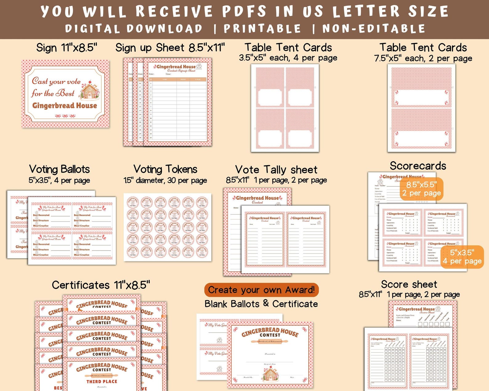 Gingerbread House Decorating Contest Kit, Christmas Award Certificates ...