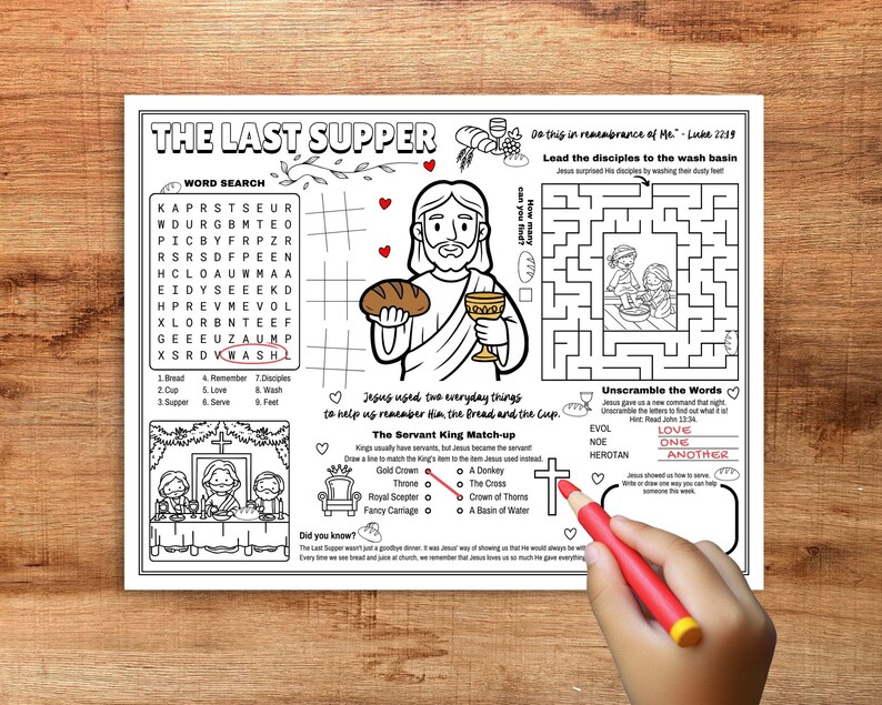 The Last Supper Activity Placemat, Maundy Thursday Holy Week for Kids ...
