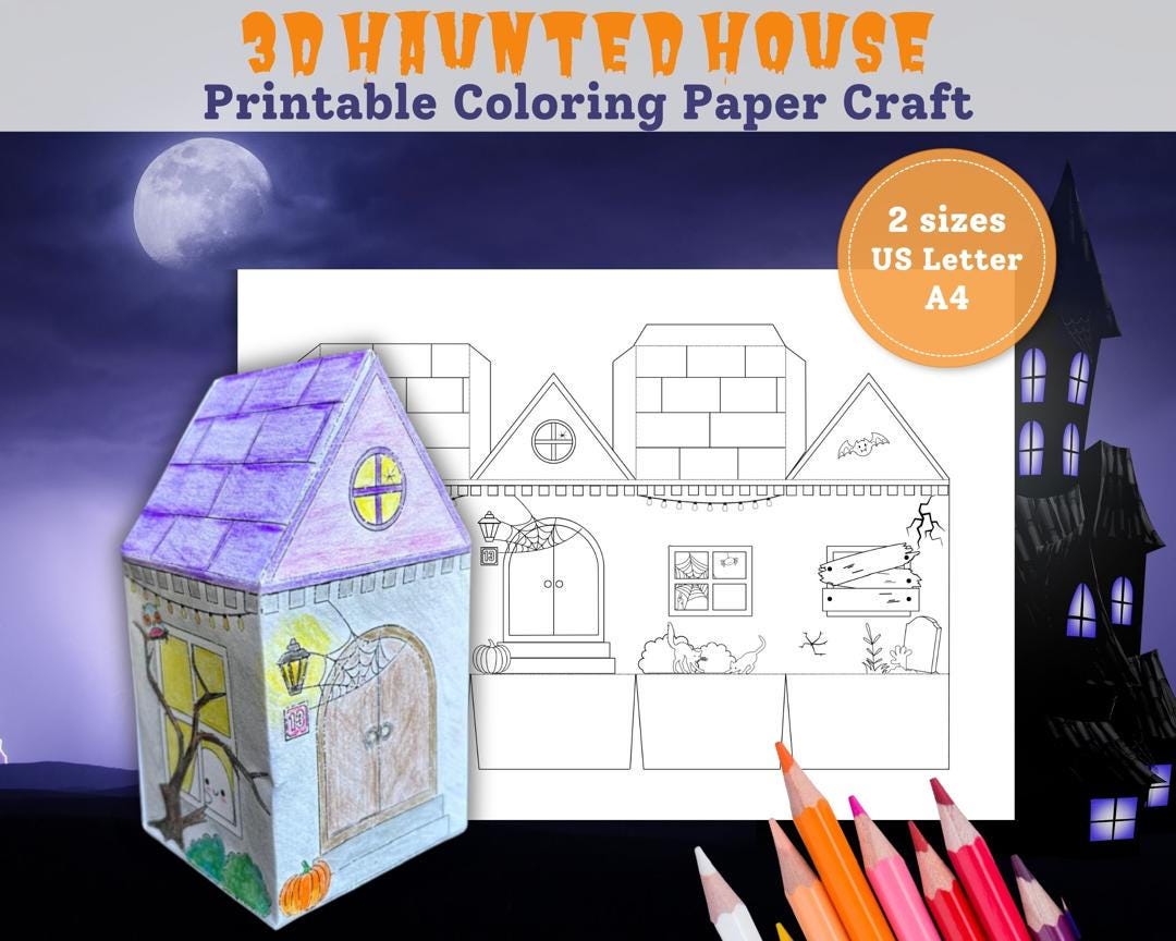 Haunted House Papercraft, 3D Paper House Template, Spooky Paper Houses ...
