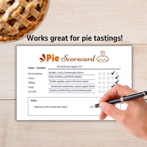 Pie Tasting Scorecard, Pie Bakeoff Score Card, Pie Score Sheet, Pie ...