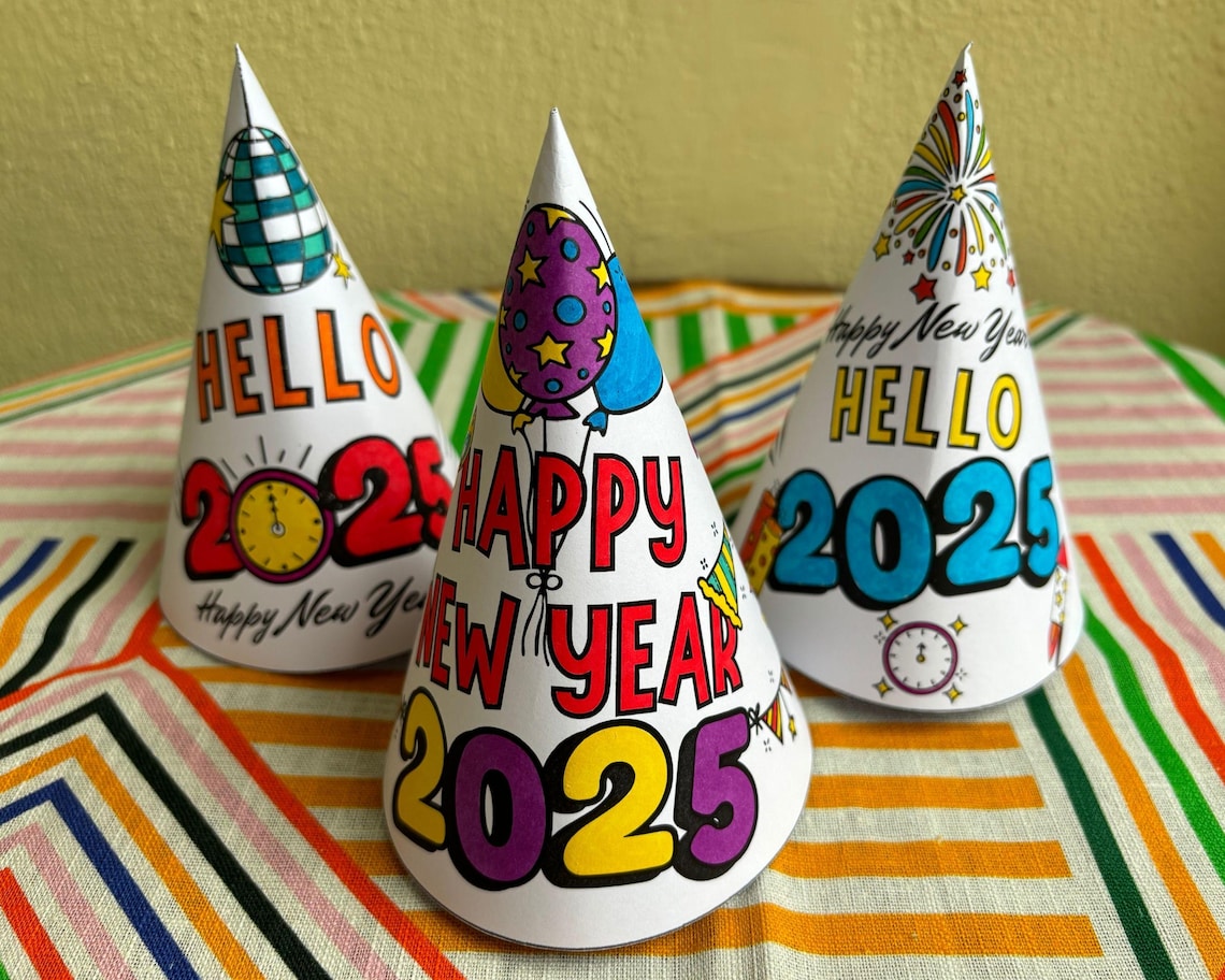 2025 New Year Party Hat, Make Your Own Hat Coloring Pages, New Years ...