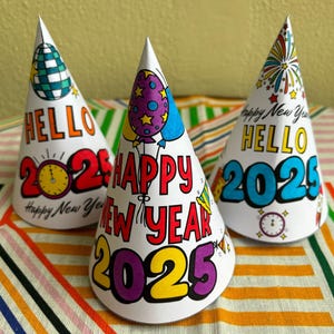 2025 New Year Party Hat, Make Your Own Hat Coloring Pages, New Years ...