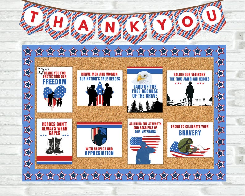 Veterans Day Bulletin Board Kit, Patriotic Posters, Thank You Veterans ...