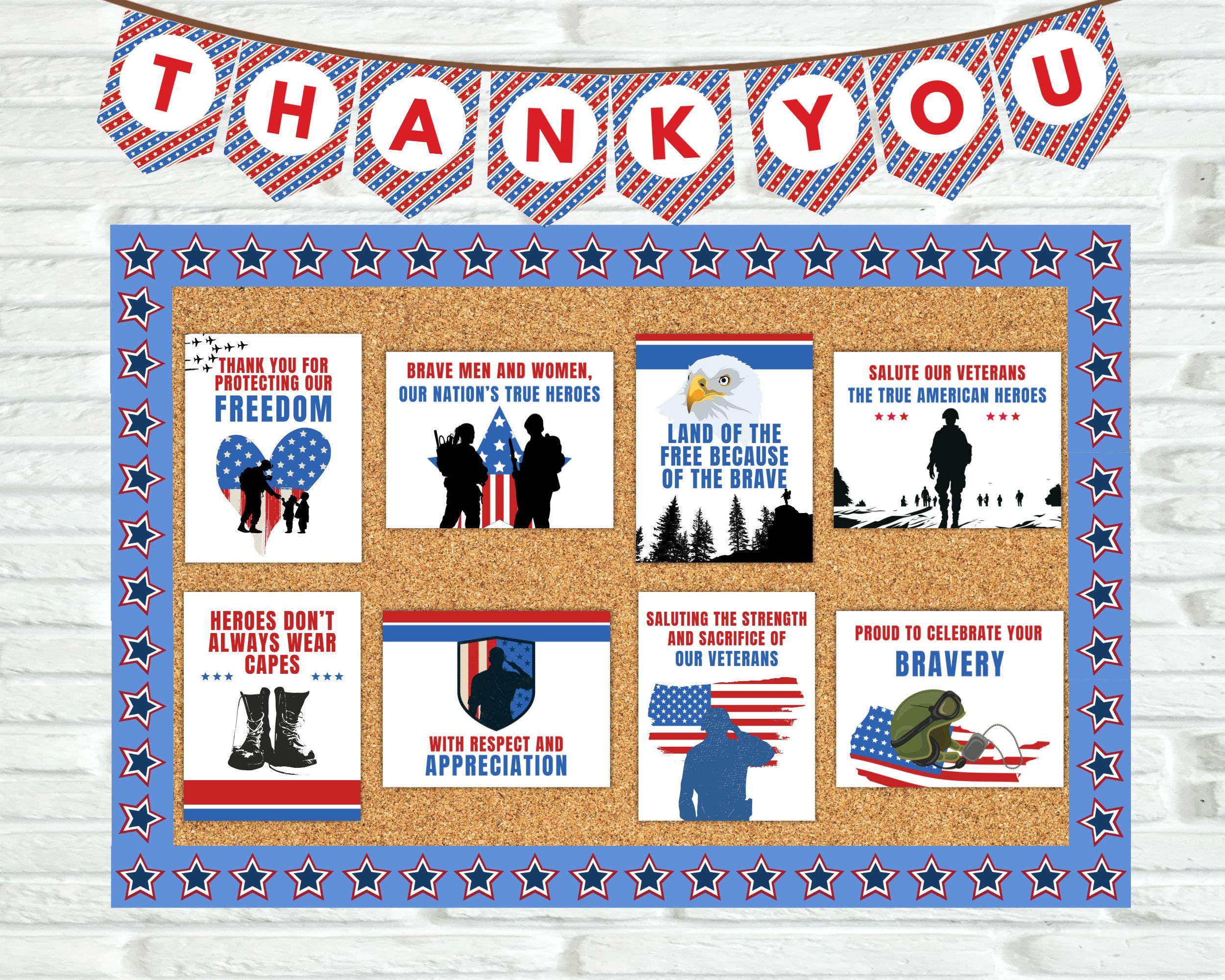 Veterans Day Bulletin Board Kit, Patriotic Posters, Thank You Veterans ...