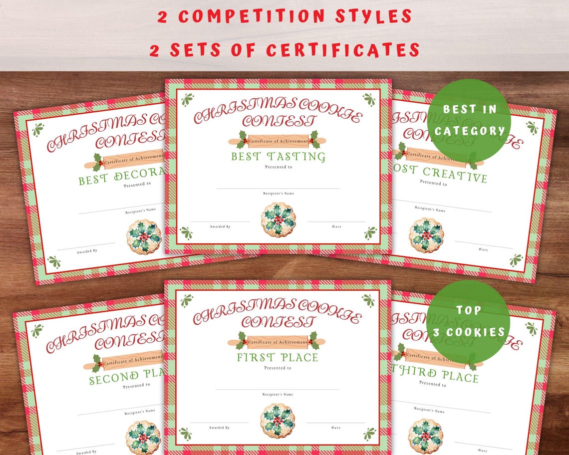 Christmas Cookie Contest Printable Award Certificates, Cookie Exchange ...