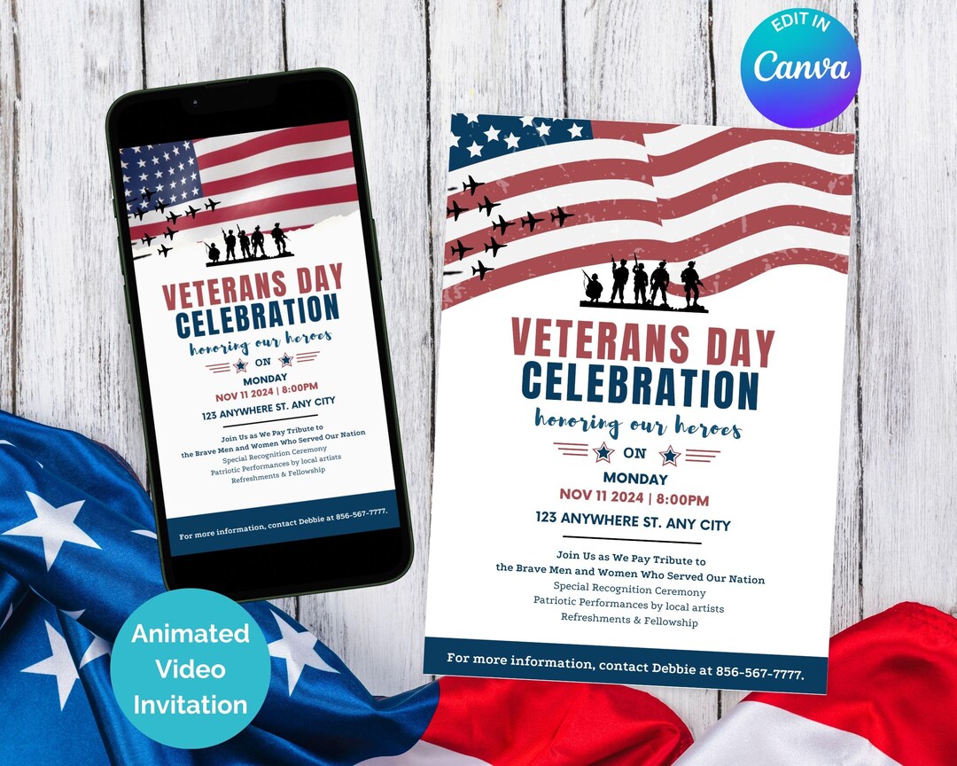 Editable Veterans Day Invitation Template, Animated Invitation Party ...