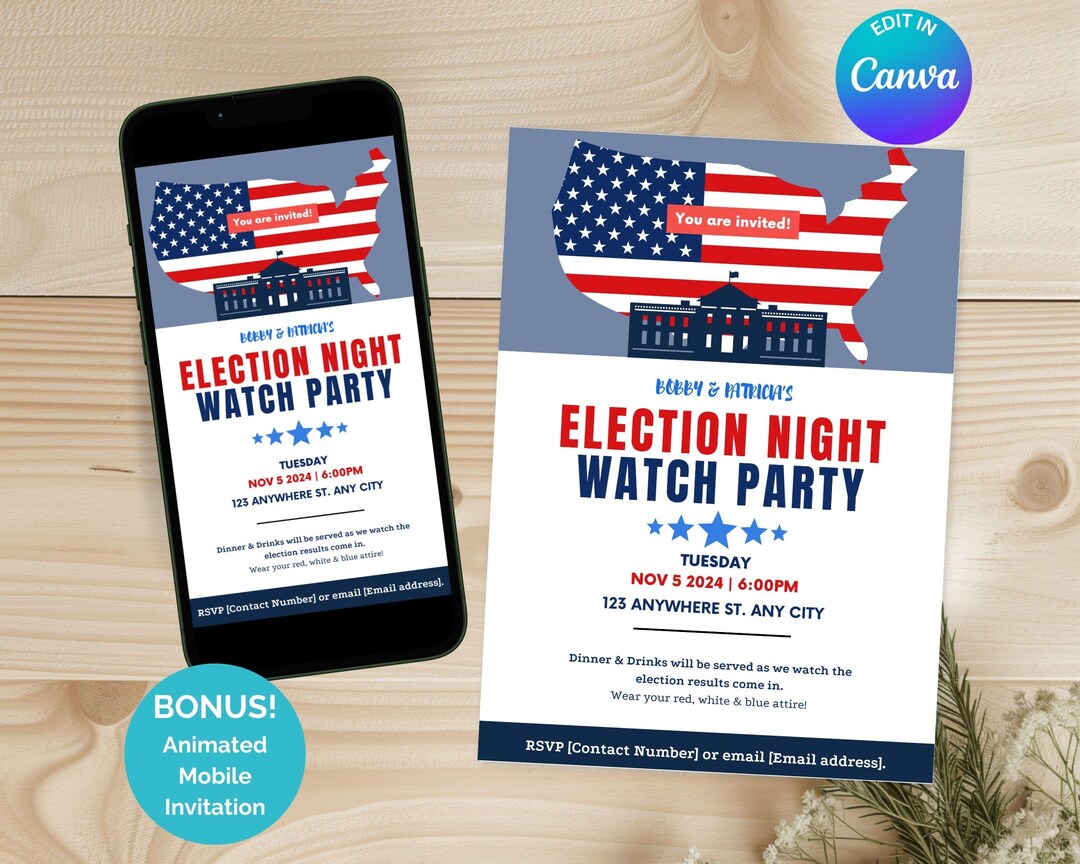 Editable Election Watch Party Invitation, USA Election Night Invitation ...