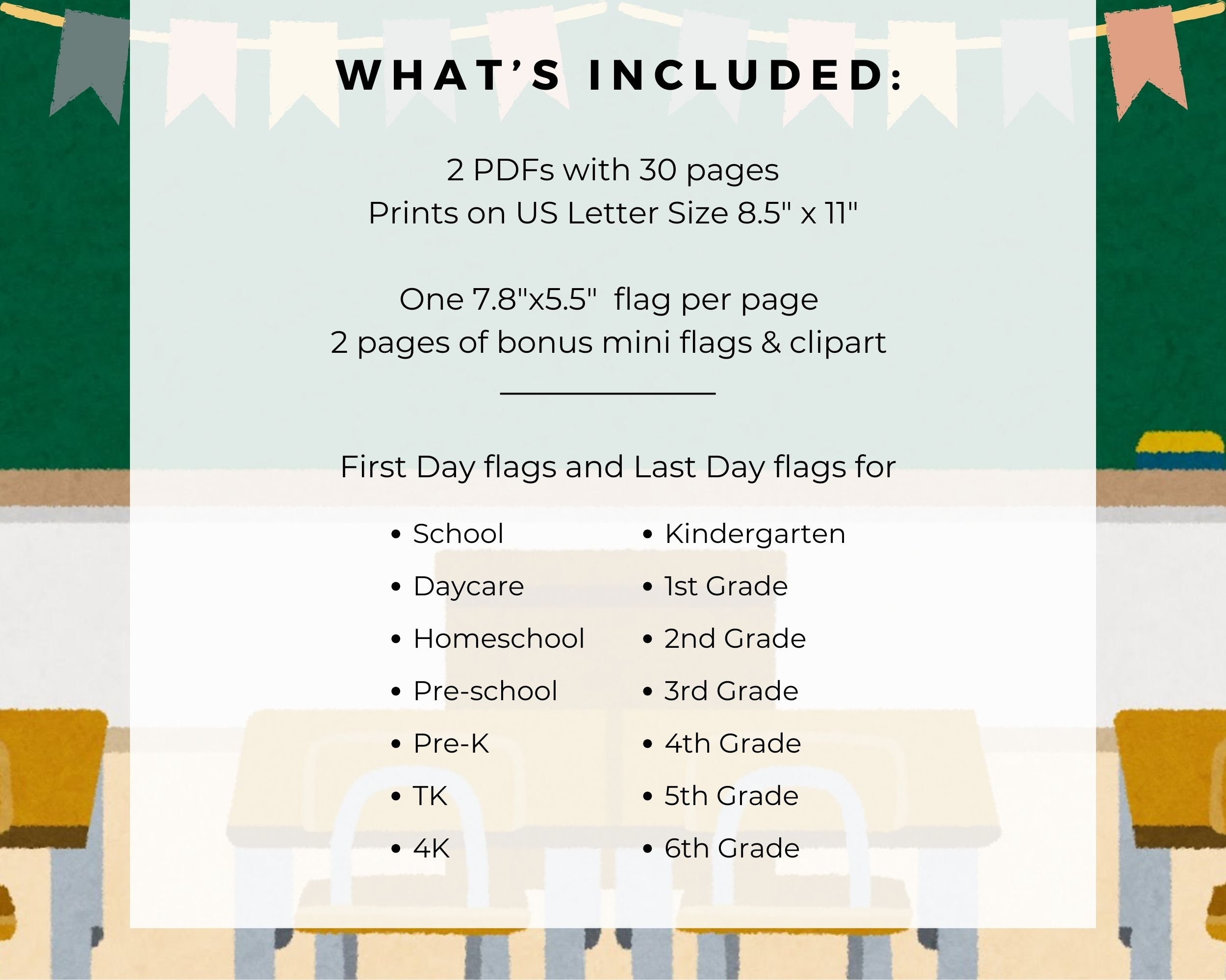 First Day of School Pennant Flag, Last Day of School Classroom Flag ...